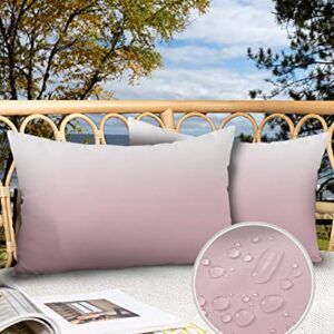 Xback Outdoor Throw Pillow Covers Waterproof Cushion Cases Set of 2, Cute Pink White Gradient Dreamy Minimalist Style Decorative Pillowcases for Patio Furniture Garden Tent-