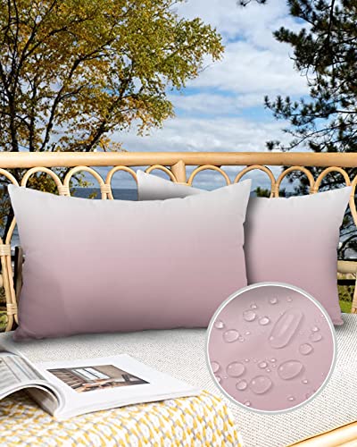 Xback Outdoor Throw Pillow Covers Waterproof Cushion Cases Set of 2, Cute Pink White Gradient Dreamy Minimalist Style Decorative Pillowcases for Patio Furniture Garden Tent-