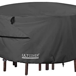 ULTCOVER Round Patio Furniture Cover - Outdoor Waterproof Table with Chair Set Cover 92 inch, Black