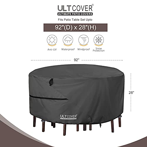 ULTCOVER Round Patio Furniture Cover - Outdoor Waterproof Table with Chair Set Cover 92 inch, Black