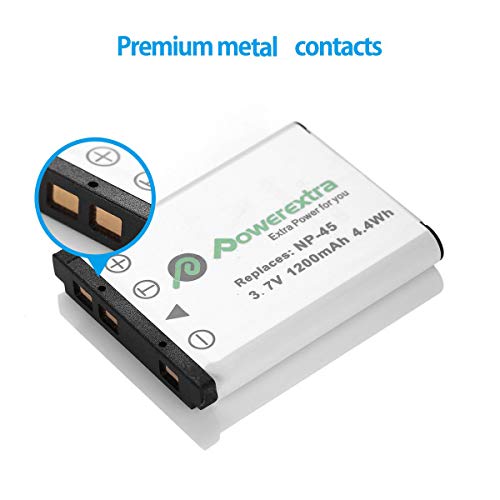 Powerextra 2 x NP-45A NP-45B NP-45S Battery and Charger Compatible with Fujifilm INSTAX Mini 90 Fujifilm FinePix XP140 XP130 XP120 XP90 XP80 XP70 XP60 XP50 XP30 XP20 T560 T550 T510 T500 T400 T360