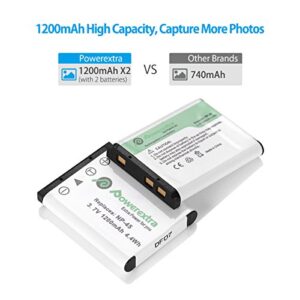 Powerextra 2 x NP-45A NP-45B NP-45S Battery and Charger Compatible with Fujifilm INSTAX Mini 90 Fujifilm FinePix XP140 XP130 XP120 XP90 XP80 XP70 XP60 XP50 XP30 XP20 T560 T550 T510 T500 T400 T360