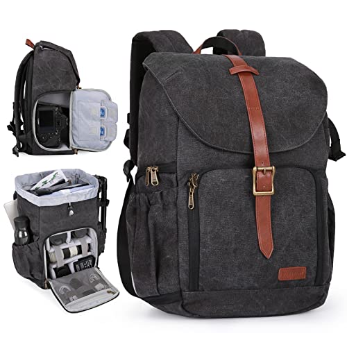 BAGSMART Camera Backpack, DSLR SLR Waterproof Camera Bag Backpack, Anti-Theft Photography Backpack with 15 Inch Laptop Compartment, Tripod Holder & Rain Cover, Black