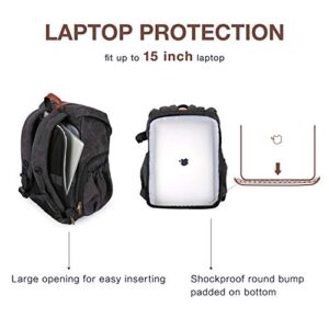 BAGSMART Camera Backpack, DSLR SLR Waterproof Camera Bag Backpack, Anti-Theft Photography Backpack with 15 Inch Laptop Compartment, Tripod Holder & Rain Cover, Black