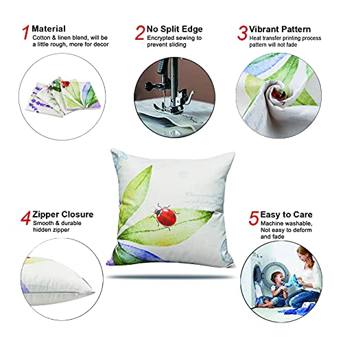 ONWAY Outdoor Pillow Covers 18X18 Waterproof Set of 4 Bee Butterfly Dragonfly Ladybug Insect Plant Decorative Throw Cushion Cover Spring Summer Outdoor Pillows for Patio Furniture and Sunbrella