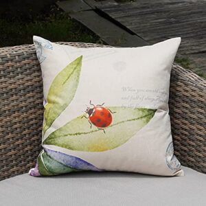 ONWAY Outdoor Pillow Covers 18X18 Waterproof Set of 4 Bee Butterfly Dragonfly Ladybug Insect Plant Decorative Throw Cushion Cover Spring Summer Outdoor Pillows for Patio Furniture and Sunbrella