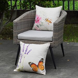 ONWAY Outdoor Pillow Covers 18X18 Waterproof Set of 4 Bee Butterfly Dragonfly Ladybug Insect Plant Decorative Throw Cushion Cover Spring Summer Outdoor Pillows for Patio Furniture and Sunbrella