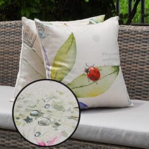 ONWAY Outdoor Pillow Covers 18X18 Waterproof Set of 4 Bee Butterfly Dragonfly Ladybug Insect Plant Decorative Throw Cushion Cover Spring Summer Outdoor Pillows for Patio Furniture and Sunbrella