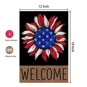 CROWNED BEAUTY 4th of July Patrioctic American Floral Welcome Garden Flag 12x18 Inch Double Sided Blue Red Memorial Independence Day Outside Yard