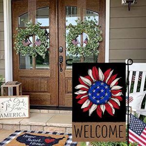 CROWNED BEAUTY 4th of July Patrioctic American Floral Welcome Garden Flag 12x18 Inch Double Sided Blue Red Memorial Independence Day Outside Yard