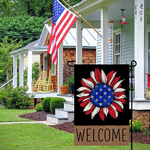 CROWNED BEAUTY 4th of July Patrioctic American Floral Welcome Garden Flag 12x18 Inch Double Sided Blue Red Memorial Independence Day Outside Yard