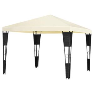 tangkula gazebo 10 x 10, metal frame gazebo canopy for outdoor patio garden backyard (beige)