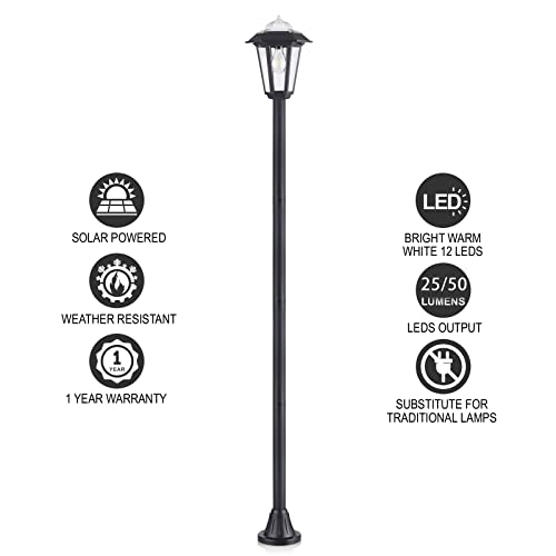 Kemeco Solar Lamp Post Light ST6261SS4 LED 2 Modes Exterior Solar Street Light for Outdoor Garden Landscape Decor Pathway Patio Lawn Yard (Lamp with Post)