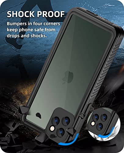 WIFORT iPhone 11 Pro Waterproof Case Built-in Screen Protector Water Resistant Cover Protective Drop Protection Hard, Shockproof Full Body Defender Tough Military Grade - 5.8" Black