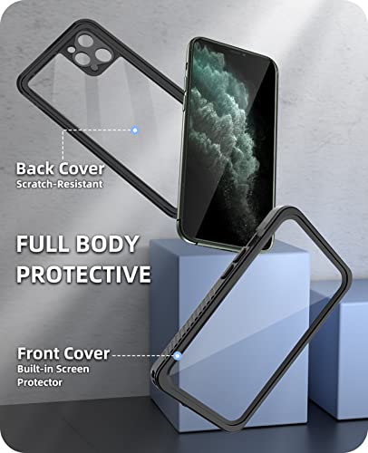 WIFORT iPhone 11 Pro Waterproof Case Built-in Screen Protector Water Resistant Cover Protective Drop Protection Hard, Shockproof Full Body Defender Tough Military Grade - 5.8" Black