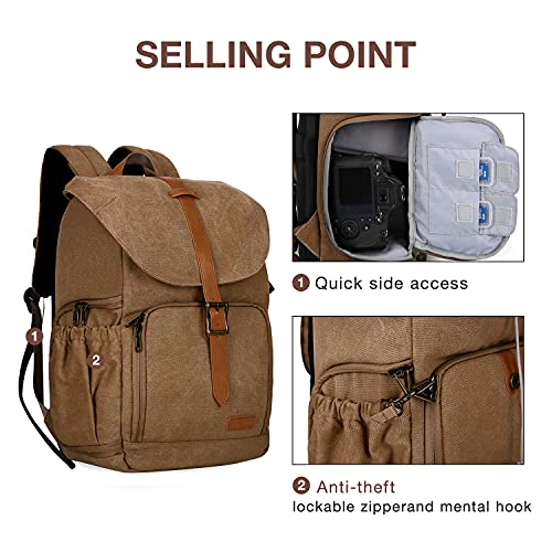 Camera Backpack, BAGSMAR DSLR Camera Bag Backpack, Waterproof Camera Backpacks for Photographers, Anti-Theft Photography Backpack with 15 Inch Laptop Compartment & Tripod Holder, Khaki