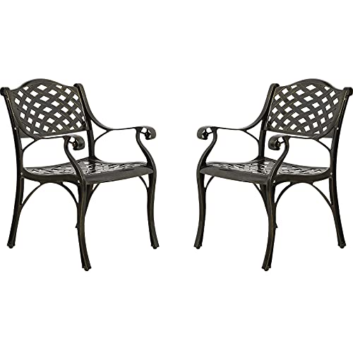 MEETWARM 2 Piece Patio Dining Chairs, Outdoor All-Weather Cast Aluminum Chairs, Patio Bistro Dining Chair Set of 2 for Garden Deck Backyard, Lattice Weave Design