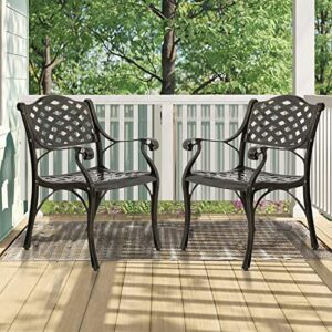 MEETWARM 2 Piece Patio Dining Chairs, Outdoor All-Weather Cast Aluminum Chairs, Patio Bistro Dining Chair Set of 2 for Garden Deck Backyard, Lattice Weave Design