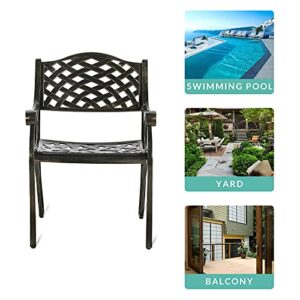 MEETWARM 2 Piece Patio Dining Chairs, Outdoor All-Weather Cast Aluminum Chairs, Patio Bistro Dining Chair Set of 2 for Garden Deck Backyard, Lattice Weave Design