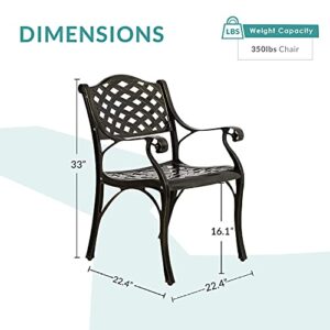 MEETWARM 2 Piece Patio Dining Chairs, Outdoor All-Weather Cast Aluminum Chairs, Patio Bistro Dining Chair Set of 2 for Garden Deck Backyard, Lattice Weave Design