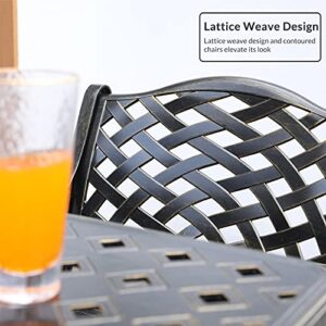 MEETWARM 2 Piece Patio Dining Chairs, Outdoor All-Weather Cast Aluminum Chairs, Patio Bistro Dining Chair Set of 2 for Garden Deck Backyard, Lattice Weave Design