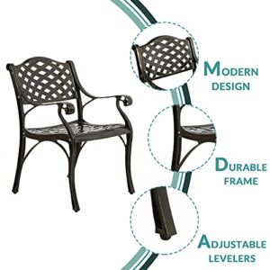 MEETWARM 2 Piece Patio Dining Chairs, Outdoor All-Weather Cast Aluminum Chairs, Patio Bistro Dining Chair Set of 2 for Garden Deck Backyard, Lattice Weave Design