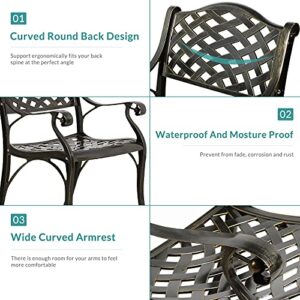 MEETWARM 2 Piece Patio Dining Chairs, Outdoor All-Weather Cast Aluminum Chairs, Patio Bistro Dining Chair Set of 2 for Garden Deck Backyard, Lattice Weave Design