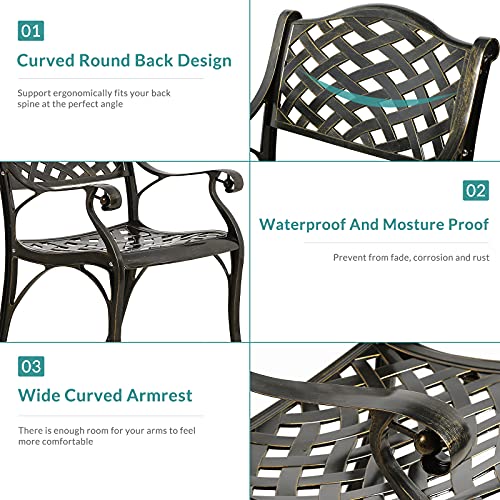 MEETWARM 2 Piece Patio Dining Chairs, Outdoor All-Weather Cast Aluminum Chairs, Patio Bistro Dining Chair Set of 2 for Garden Deck Backyard, Lattice Weave Design