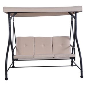 Tangkula Converting Outdoor Swing Patio Porch Garden Swing with Comfortable Cushion Seats, Adjustable Canopy & Coated Steel Frame Patio Swing 3 Seats Patio Deck Furniture (Beige)