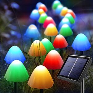 [upgraded set of 25pcs] multi-color solar christmas mushroom lights outdoor, 46ft {longer} 8 modes outside waterproof solar mushroom string lights for garden backyard pathway wedding party xmas decor