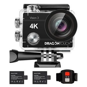 dragon touch 4k action camera 20mp vision 3 underwater waterproof camera 170° wide angle wifi sports cam with remote 2 batteries and mounting accessories kit