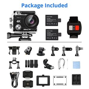 Dragon Touch 4K Action Camera 20MP Vision 3 Underwater Waterproof Camera 170° Wide Angle WiFi Sports Cam with Remote 2 Batteries and Mounting Accessories Kit