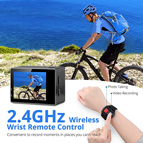 Dragon Touch 4K Action Camera 20MP Vision 3 Underwater Waterproof Camera 170° Wide Angle WiFi Sports Cam with Remote 2 Batteries and Mounting Accessories Kit