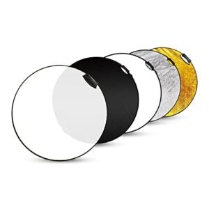 selens portable 5-in-1 24 inch (60cm) handle round reflector collapsible multi disc with carrying case for photography photo studio lighting & outdoor lighting, photography multi-disc photo reflector