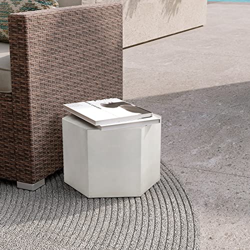 SUNBURY Indoor Outdoor 12" Hexagon Side Table, Concrete End Table Coffee Table, Morden Decor Side Table in Light Grey for Garden, Living Room, Bedroom