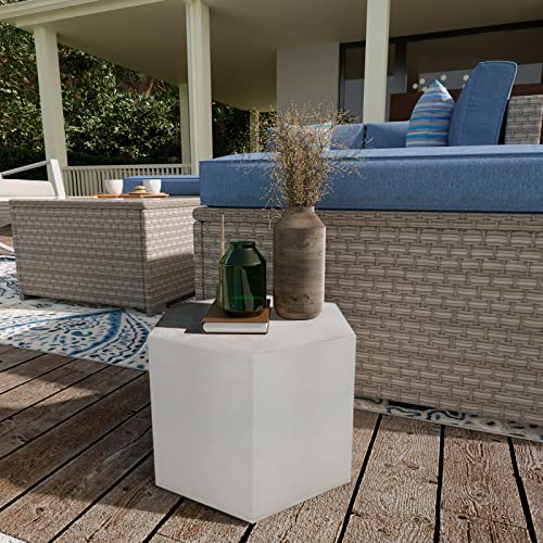 SUNBURY Indoor Outdoor 12" Hexagon Side Table, Concrete End Table Coffee Table, Morden Decor Side Table in Light Grey for Garden, Living Room, Bedroom