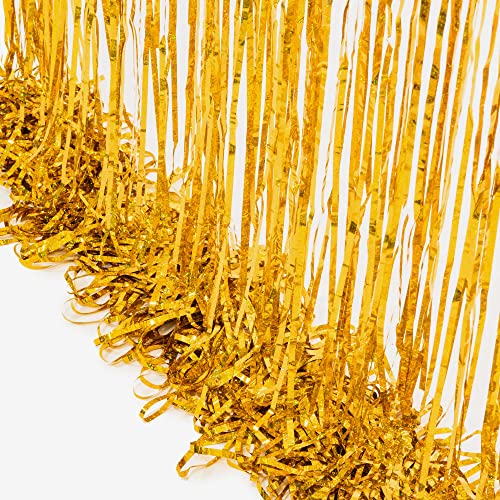 Gold Fringe Curtain Tinsel Backdrop - GREATRIL Foil Fringe Curtain Party Decor Streamers for Birthday Christmas New Year Graduation Theme Party Decorations Pack of 2