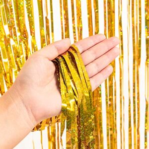 Gold Fringe Curtain Tinsel Backdrop - GREATRIL Foil Fringe Curtain Party Decor Streamers for Birthday Christmas New Year Graduation Theme Party Decorations Pack of 2