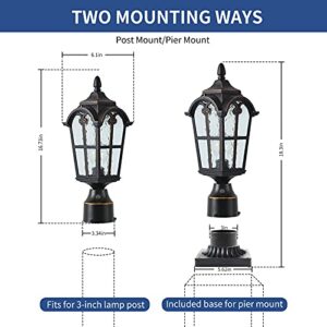 LONEDRUID Dusk to Dawn Outdoor Lamp Post Lights Waterproof Exterior Pole Lantern Lighting Fixtures with 3-Inch Pier Mount Base for Garden Patio Yard Pathway Driveway