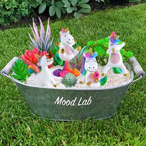 Mood Lab Miniature Unicorn Figurines Set - Funny Mini Statue Kit of 4 pcs - Unicorn Fairy Garden Accessories