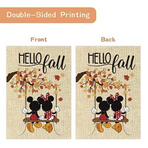 D1resion 4Pcs Seasonal Garden Flag Set Hello Spring Summer Fall Winter Cartoon Mouse Burlap Yard Flags Double Sided Print Vertical House Flag Autumn Decorations for Home Outdoor Lawn 12.4 X 18.1 In