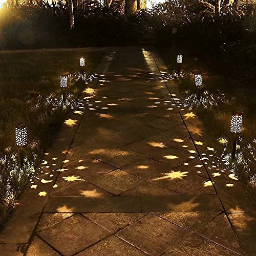 6 Pack Solar Light Outdoor Garden Patio Pathway Landscape Lights Yard Driveway Lawn Walkway Decoration Star Moon Solar Lantern Waterproof Outside Path Hanging Sidewalk Courtyard Black