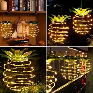 Tcamp 2 Pack 60LEDS Pineapple Solar Lights Outdoor Solar Lights Hanging Solar Lantern with Handle, Solar Powered Garden Outdoor Decorative Pineapple Lights for Patio Yard Porch Path (Warm White)