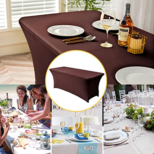 Cvzavbd 2Pack 6FT Spandex Table Cover Fitted Rectangular Tablecloth Stretchable Fabric Patio Furniture Covers 6 ft Wrinkle-Free for Party Dj Tradeshows Banquet Weddings Cocktail (Coffee)