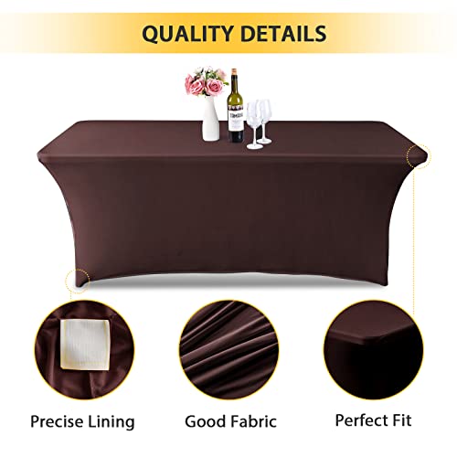 Cvzavbd 2Pack 6FT Spandex Table Cover Fitted Rectangular Tablecloth Stretchable Fabric Patio Furniture Covers 6 ft Wrinkle-Free for Party Dj Tradeshows Banquet Weddings Cocktail (Coffee)