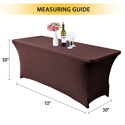 Cvzavbd 2Pack 6FT Spandex Table Cover Fitted Rectangular Tablecloth Stretchable Fabric Patio Furniture Covers 6 ft Wrinkle-Free for Party Dj Tradeshows Banquet Weddings Cocktail (Coffee)