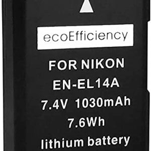 ecoEfficiency 2-Pack of EN-EL14, EN-EL14A Batteries for Nikon D3500, D3100, D3200, D3300, D3400, D5100, D5200, D5300, D5500, D5600, DF, Coolpix P7000, P7100, P7700, P7800 DSLR Cameras