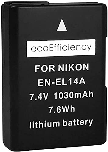 ecoEfficiency 2-Pack of EN-EL14, EN-EL14A Batteries for Nikon D3500, D3100, D3200, D3300, D3400, D5100, D5200, D5300, D5500, D5600, DF, Coolpix P7000, P7100, P7700, P7800 DSLR Cameras