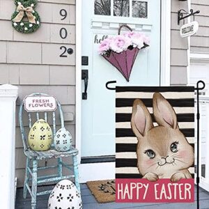 Happy Easter Bunny Stripes Garden Flag Burlap Rabbit Spring Summer Rustic Farmhouse Yard Outdoor Decoration 12 x 18 Inch DF023