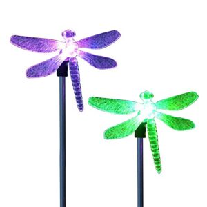 cst lighting pack of 2 solar color changing led light lawn garden yard stakes-dragonfly